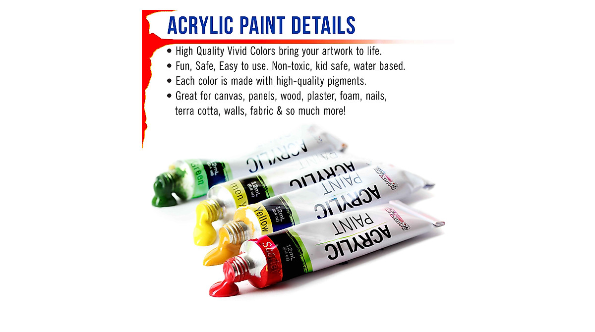 U.S. Art Supply 12-Color Acrylic Paint Set for Artists & Beginners