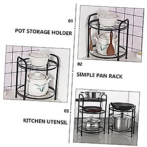 YARNOW Pan Storage Rack 1 PC Pot Rack Pan Holder Rack Cookware Stand Pot Storage Holder Simple Pan Rack Two-layer Pot Shelf Iron Household Food Black Pan Storage Rack Kitchen Utensil