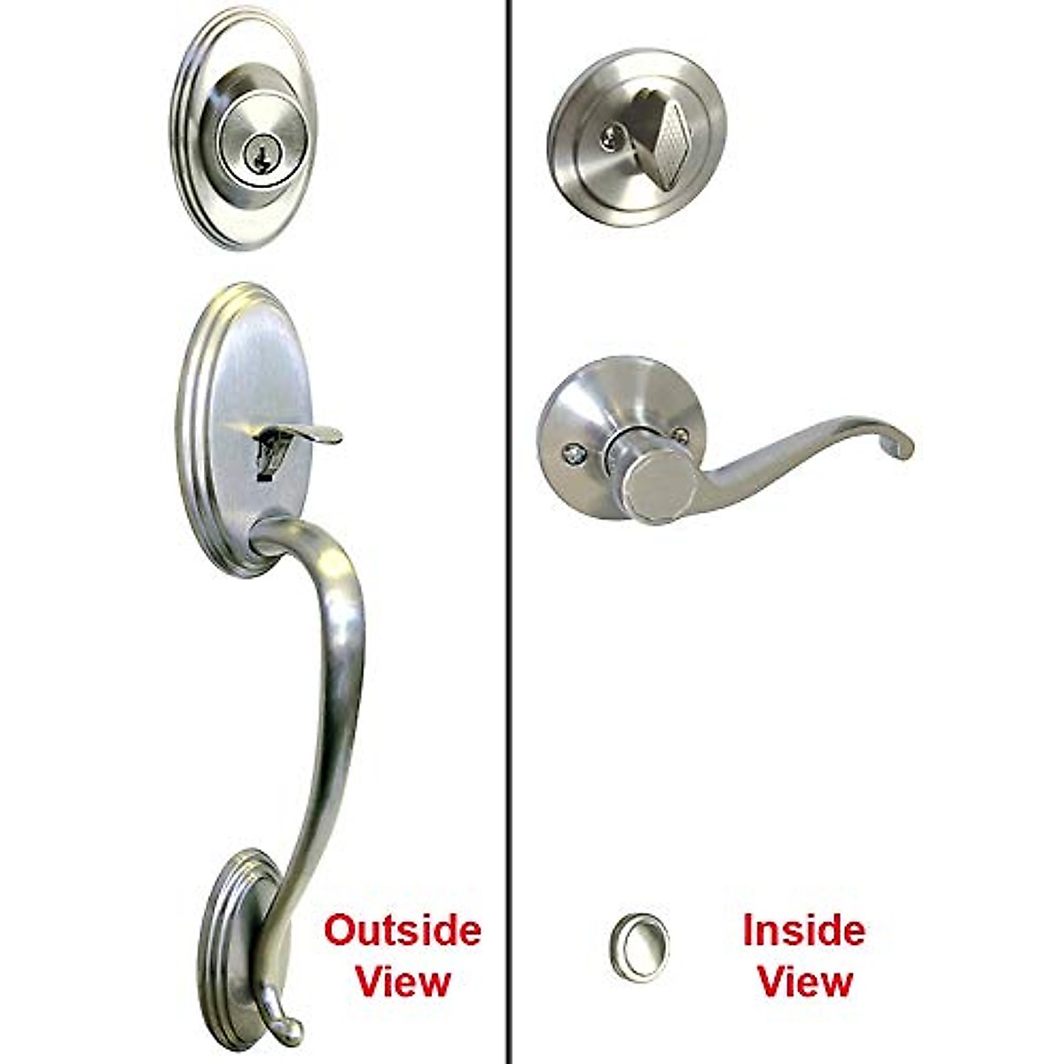 Satin Nickel Front Door Single Cylinder Deadbolts (keyed on The Outside and a Thumb Turn on The Inside) Handleset Handle Set with 835DC Lever (Front Door Handleset)