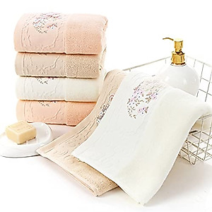 Tinymumu Hand Towels Set of 2 Embroidered Floral Pattern 100% Cotton Absorbent Soft Towel for Bathroom 13.4 x 29.1 Inch (Brown)