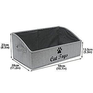 Geyecete Large cat Toy Box Storage Box - Foldable Cotton and Linen Trapezoid Organizer Boxes with Handle, Collapsible Basket for cat Toys-CAT-Striped Gray