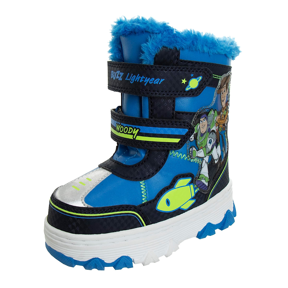 Disney Toy Story Snowboots - Buzz Lightyear Sheriff Woody - Fur Lined Insulated Waterproof boys Winter Boots - Navy Blue (size 12 Little Kid)