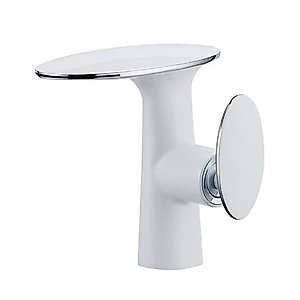 DUSJYOHRD Waterfall Brass Bathroom Basin Faucet Single Hole Deck Mounted Cold and Hot Mixer Tap White/Chrome Bath Washbasin Faucet(White with Chrome)