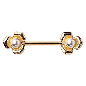 Covet Jewelry Gold Plated Pearl Accented Flower Nipple Bar