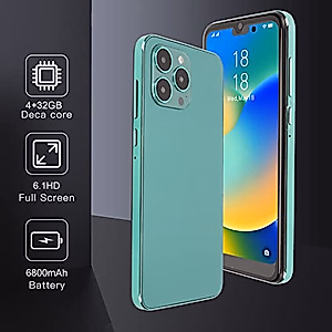 Hilitand iP14 Pro Unlocked Smartphone for 11, 4G Dual SIM Phone, 4GB 32GB ROM Cell Phones Unlocked, 6.1 HD Screen, Face Unlock, 8MP 16MP, 6800mAh, Green