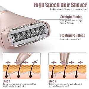Electric Razor for Women, Laintene 2 in 1 Wet & Dry Hair Removal Trimmer, Waterproof Body Hair Groomers Lady Shaver for Legs, Underarms, Armpit, Face (Rose Gold)