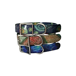 Dutch Dog Amaterdam Waterproof Dog Collar Van Gogh Cypress & Stars, 13-19", Blue, Green, Yellow