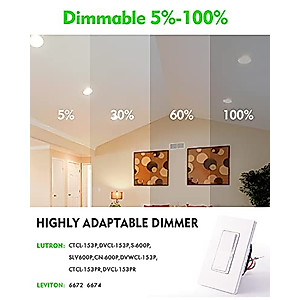 12 Pack LED Recessed Lighting 6 Inch, 3000K/4000K/5000K Selectable Canless 6 inch led recessed light, Dimmable 6in Recessed Lighting LED,12W 1200LM (110W Eqv.) CRI90 Wafer Lights 6 inch -IC Rated