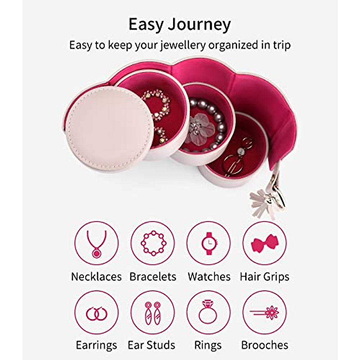 Vlando Viaggio Small Jewelry Case Box, Travel Essential Accessories for Women, Gifts for Travelers Couples Mom Friends