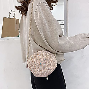 louznse Women Glitter Sequin Seashell Shoulder Bag Cross-body Chain Strap Mermaid Evening Clutch Purse Handbag for Girls