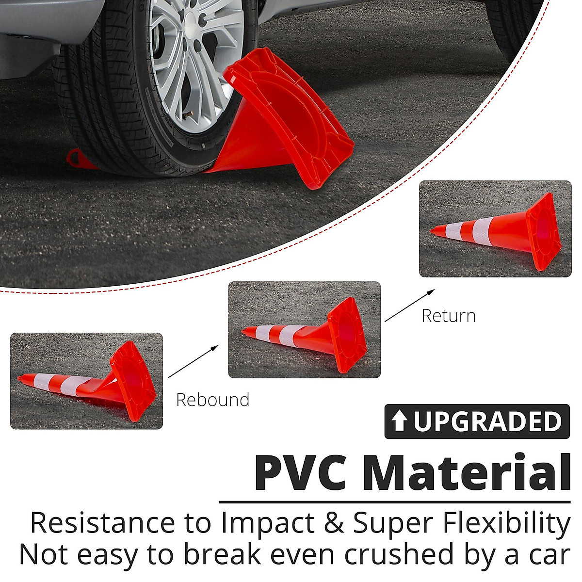 10 Pack Traffic Cones, 28 Inch Upgraded PVC Safety Cones with Reflective Collars Road Parking Cones Construction Cones for Parking Lot, Traffic Control, Driving Training