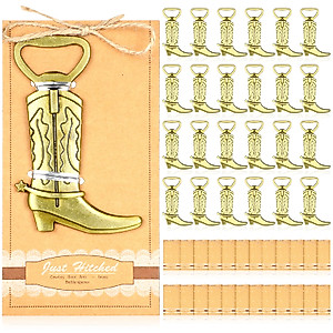 24 Pcs Cowboy Boot Bottle Openers Wedding Party Favors Metal Stainless Steel Bottle Openers with Exquisite Packaging for Wedding Birthday Anniversary, Gold