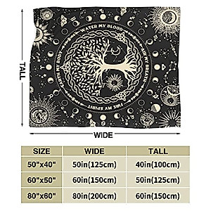 Tree of Life Throw Blanket Viking Sun and Moon Zodiac Constellation Blanket Cute Soft Lightweight Microfiber Astrology Blanket Ideal Graduation Birthday Gifts for Women Men S3 50"X 60"