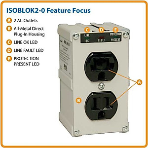 Tripp Lite Isobar 2 Outlet Surge Protector Power Strip, Direct Plug In, Metal, Lifetime Limited Warranty & Dollar 10,000 Insurance (ISOBLOK2-0), White