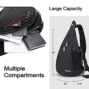 WOOMADA Sling Backpack, Crossbody Shoulder Bag, Water Resistant Travel Hiking Daypack for Men Women, Chest Bag with Anti-theft Pocket for Travel, Hiking, Cycling, Camping（Black）