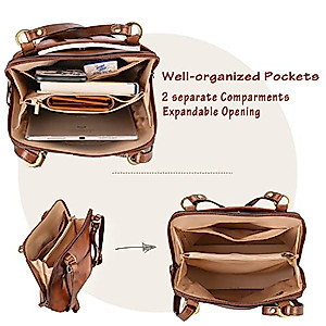 Banuce Fashion Leather Convertible Backpack Purse for Women Small Shoulder Bag School Daypack Brown