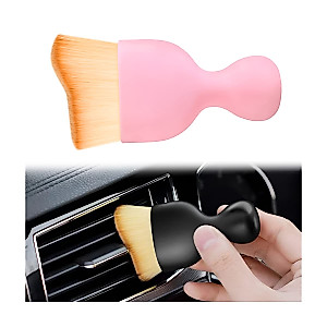 BELOMI Car Detailing Brush, Auto Interior Dusting Brush, Car Soft Bristle Cleaning Tool, Universal Car Interior Crevice Brush for Dashboard, Air Conditioner Vents, Leather, Computer (Pink)