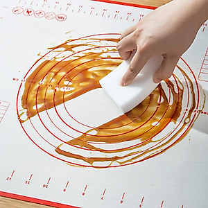 Non Slip Silicone Pastry Mat with Measurements Nonstick, 16 x 20 Inch Thick Baking Mat for Rolling out Dough Red Food Grade Silicone Baking Mats for Cookie, Cake, Pizza