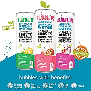 BUBBL'R Sparkling Water, 3 Flavors with Natural Caffeine, Antioxidants, 0 Sugar - 12 Fl Oz Cans, 12 Count