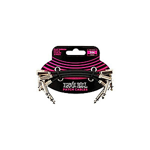 Ernie Ball Flat Ribbon Patch Cable 3-Pack, 3 in, Black (P06220)