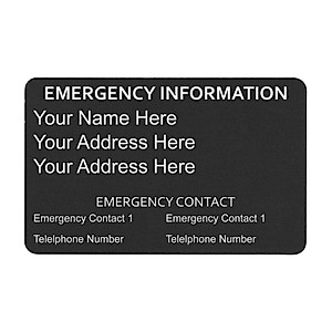 Personalized Engraved Emergency Contact Custom Wallet Medical Alert ID Identification Card Mini Insert Note for Diabetes Warfarin Dialysis Stroke Pacemakers Black