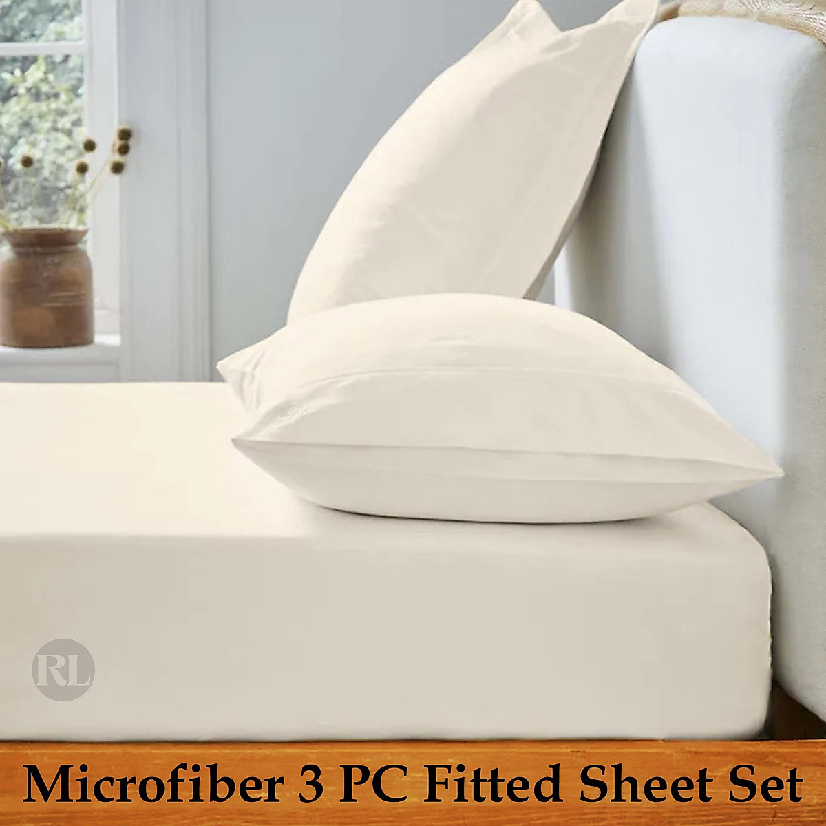 Full 3-Piece Set – Ultra Soft Microfiber, Deep Pocket Fits Up to 15" – Cooling, Breathable, Wrinkle-Free, Hotel Luxury, Easy Care – 1 Fitted Sheet & 2 Pillowcases – Ivory