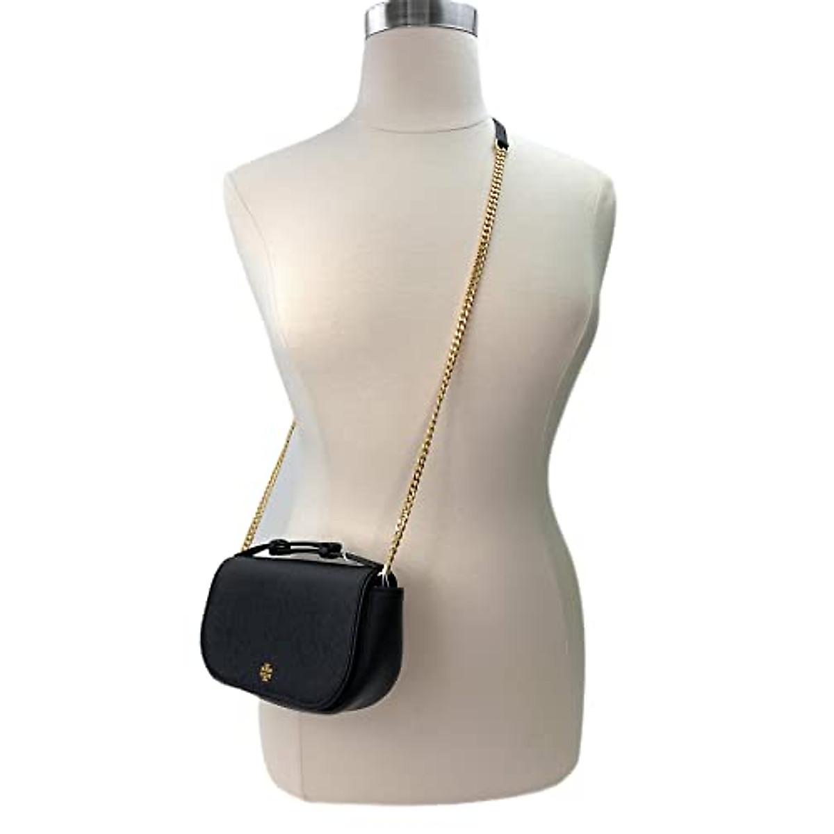 Tory Burch Emerson Top Handle Women's Saffiano Leather Crossbody Bag (Black)