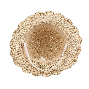 JANGANNSA Baby Girl Straw Hat Outdoor Baby Sun Protection Hats Summer Bowknot Beach Cap for Infant Toddler Girls (Beige Bow, 6-12 Months)