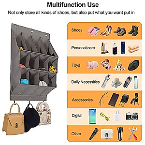 NELLHOMY Over the Door Shoe Organizer, 2 Pack Hanging Shoe Storage Rack with Large Deep Pockets, Grey Shoe Storage Rack with 6 hook for Shoes, Slipper,Home Accessories etc