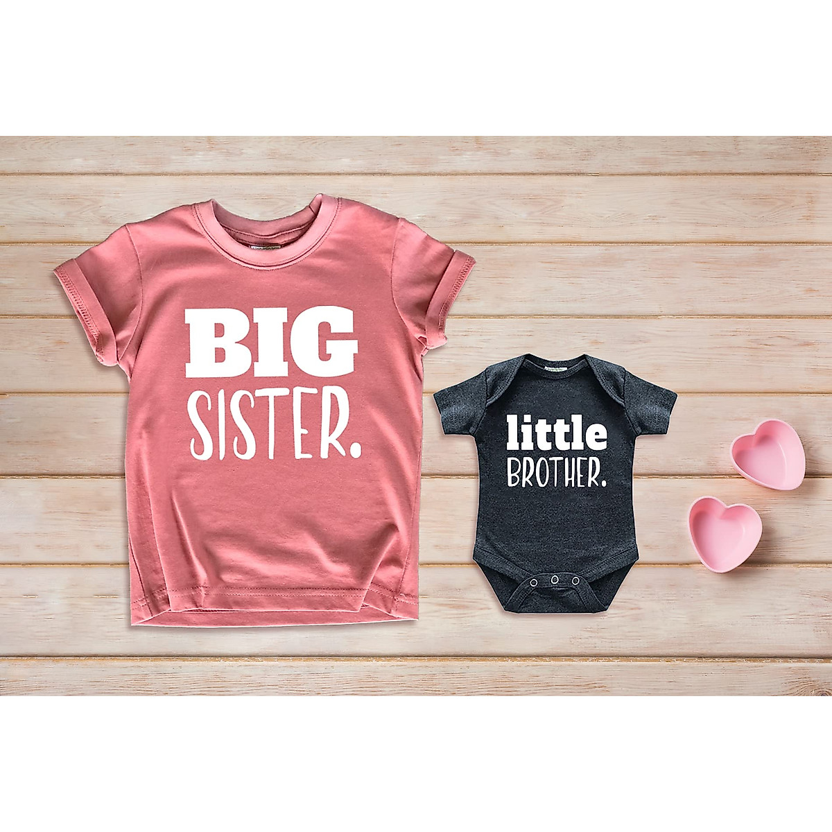 Big Sister Little Brother Outfit Matching Shirts Sets Baby Newborn Outfits Shirt (Mauve/Charcoal Black, Kid (3Y) / Baby (1-3M))
