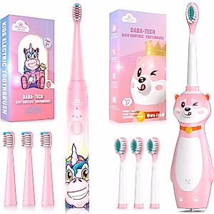 DADA-TECH Kids Electric Toothbrush Rechargeable Pink Age 3+ (Unicorn and Dog)