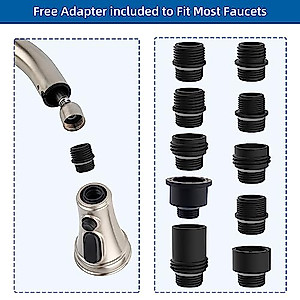 Hibbent Kitchen Faucet Head Replacement, Pull Down Faucet Spray Head, 3 Function Faucet Sprayer Nozzle with 10 Adapters Compatible with Moen, American Standard, Delta, Kohler Faucets, Brushed Nickel