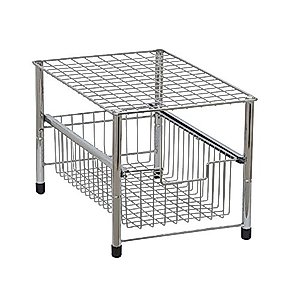 Household Essentials Silver 1237-1 Free Standing Pull Out Cabinet Organizer Shelf | Single, 16.5" Deep