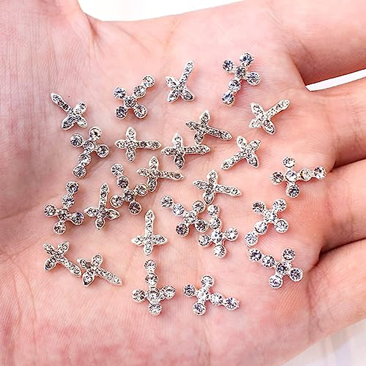 30Pcs Cross Nail Charm, Nail Rhinestones for Acrylic Nails, 3D Silver Gold Metal Alloy Crystals Cross Charms, Flatback Nail Diamonds, Nail Gems for Women Girls DIY Nail Art Nail Designs (Cross)