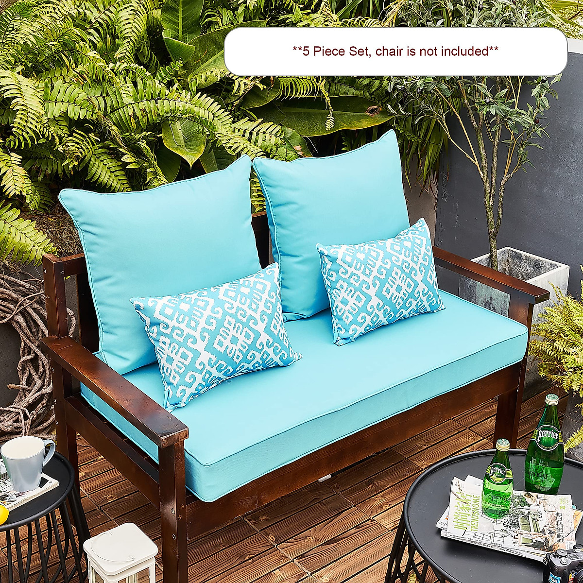 ARTPLAN Patio Deep Seating Loveseat Cushions All Weather Chair Outdoor Cushions Set of 5 for Patio Outdoor Furniture
