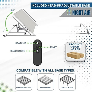 Night Air 12" Queen Size Smart Zone Bed, Includes Head-Up Adjustable Power Base, 6 Adjustable Sleep Comfort Zones, Separate Lumbar Control, Cooling Gel Latex Foam, Mattress Frame NOT Included