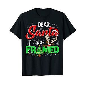 Dear Santa I Was Framed Christmas Stocking Stuffer T-Shirt