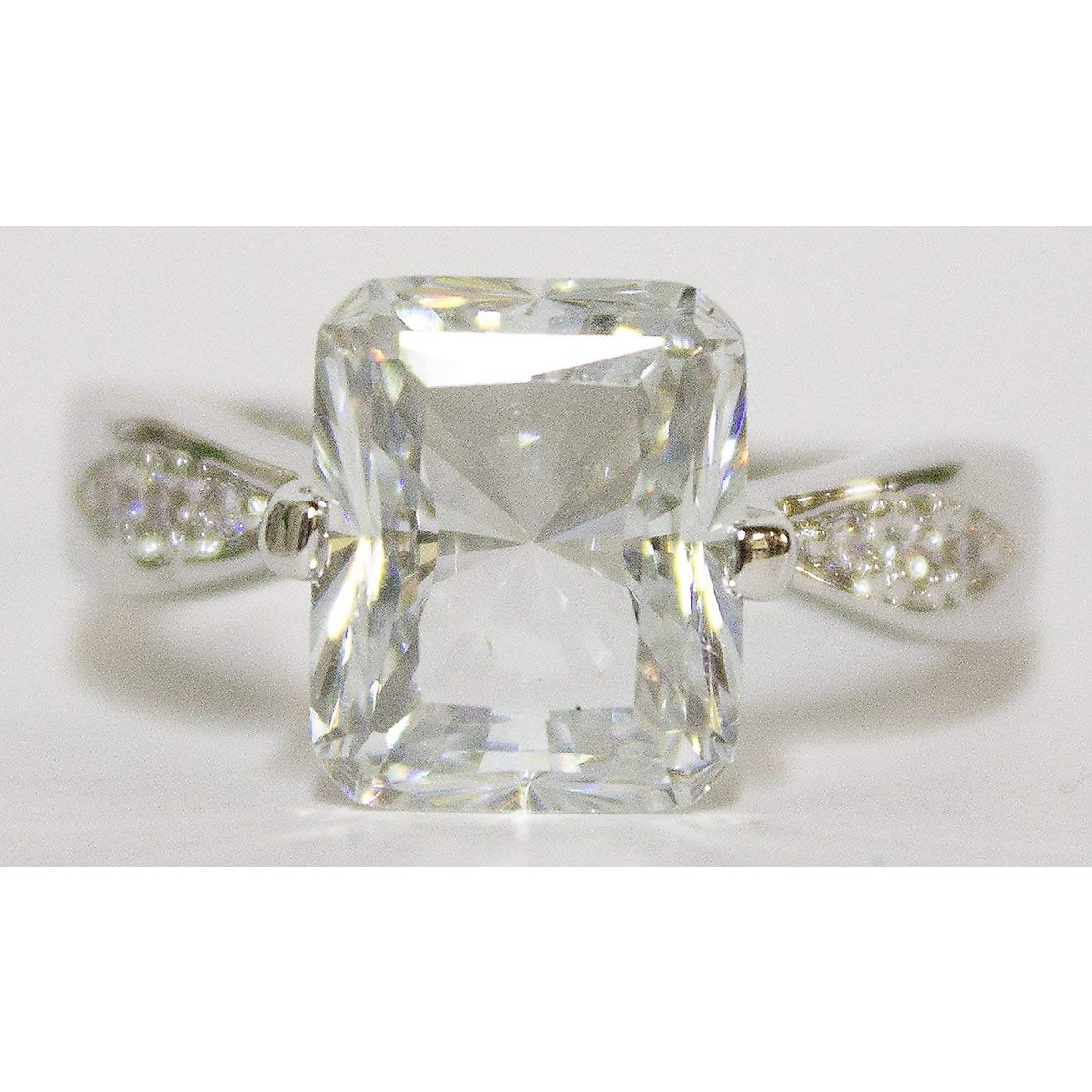RS Covenant Women's Rhodium Plated Dress Ring Large Emerald Cut CZ 117 (9)