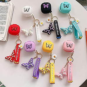 Compatible with Samsung Galaxy Buds Pro/Galaxy Buds Live Case with Butterfly Keychain, Protective Silicone Kids Teens Girls Women Funny Kawaii Fashion 3D Cute Cover for Galaxy Buds Pro/Live - Black