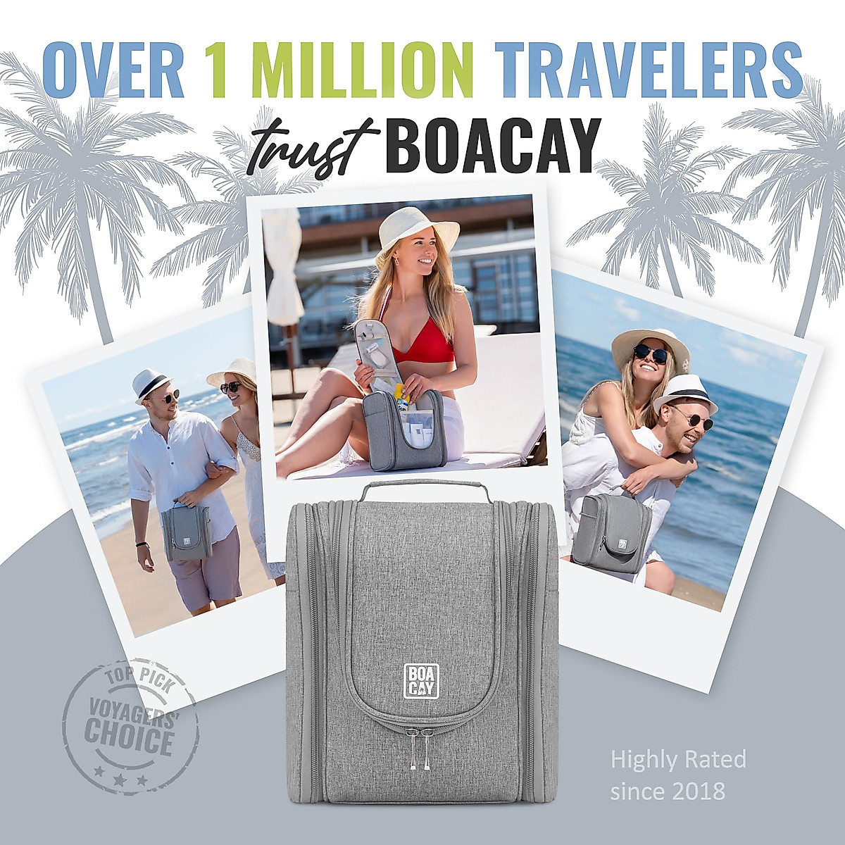 BOACAY Hanging Travel Toiletry Bag for Women and Men, Makeup Bag, Bathroom & Shower Organizer Kit for Accessories, Cosmetics, Travel Essentials