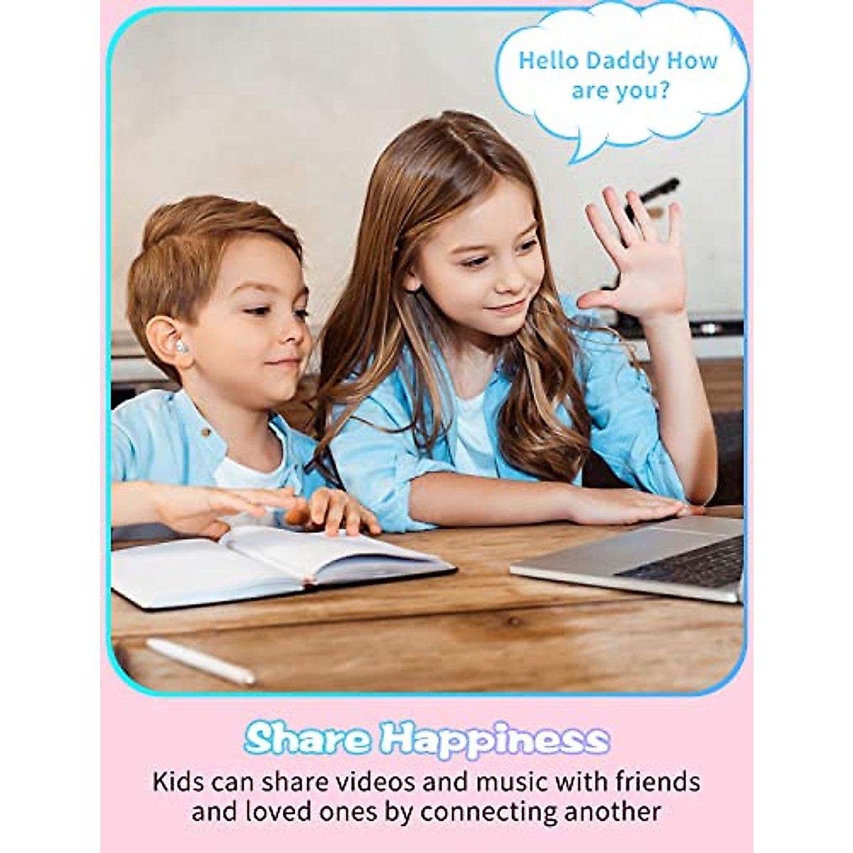 Togetface Kids Bluetooth Earphones - Pink Wireless Kids Earbuds - as a Gift for Kids to use at School 36 Hours Playtime Cordless Girls Earbuds - Cartoon Kids Headphones - for iPhone Android