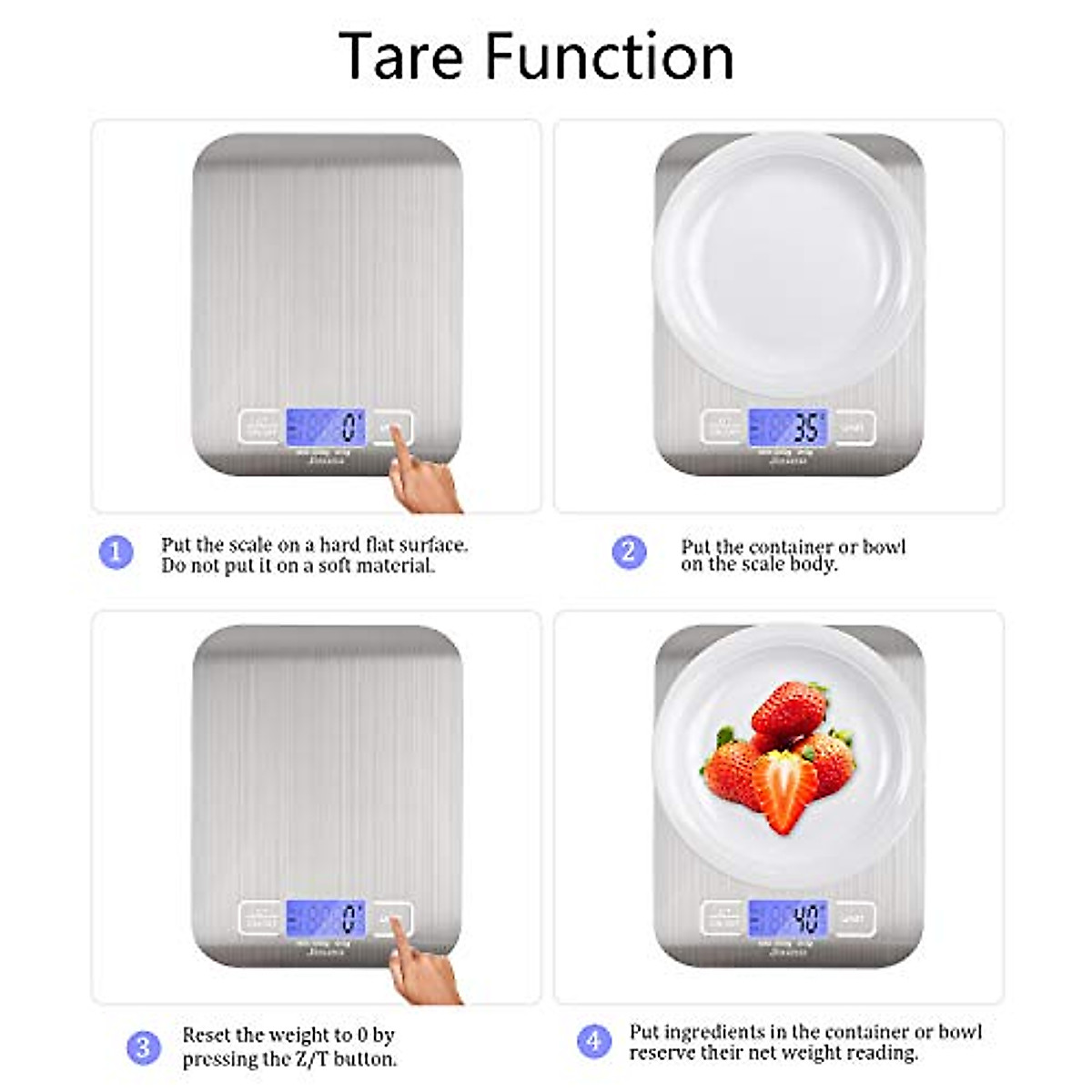 Digital Kitchen Scale Food Scale,USB Kitchen Scale,Food Scale 0.04oz/1g Increment,11 lb/5 kg,Backlit LCD Display Function(Batteries Included AAAX2) Silver