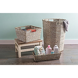 DII Trapezoid Seagrass Metallic Basket, 16x5x4-Set of 2, Silver