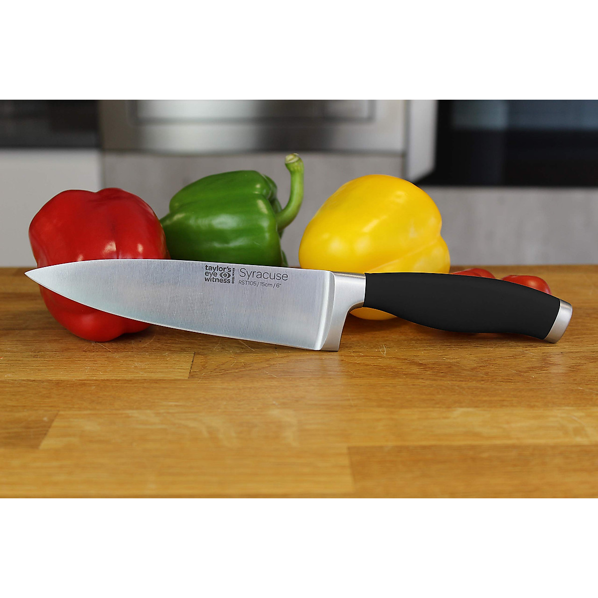 Taylors Eye Witness Syracuse Chefs/Cooks Kitchen Knife - Professional 15cm/6 Inch Cutting Edge, Multi Use. Precision Ground, Razor Sharp, Ultra Fine Blade. Soft Textured Grip Matte Black Handle.