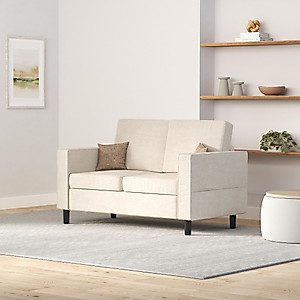 Mjkone Loveseat Sofa with 2 Storage Side Pocket, 54.7'' Modern Fabric Love Seats, Easy Assembly/High Resilience Sponge/Real Wooden Frame and Solid Wood Sofa Legs(Beige, Loveseat)