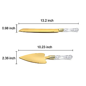 dadop Wedding Cake Knife and Server Set - Stainless Steel Serving Utensils Cake Pizza Pie Cutter Tart Dessert Slicer Perfect for Wedding, Birthday, Parties and Events, 2 Set by Faux Crystal Handle