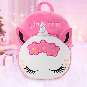 Mloovnemo Kids Unicorn Plush Toddler Travel Preschool Shoulder Backpack for 1-5 Year Old Kindergarten Girls Gift (Pink Unicorn)