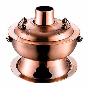 Chafing Dishes Old Beijing Copper Hot Pot Wooden Charcoal Pure Copper Old-fashioned Hot Pot Household Extra Thick Copper Pot Shabu Shabu Outdoor (Color : Brass, Size : 28cm)