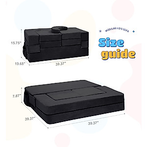 Elftopia Modular Kids Sofa,Toddler Couch Foam Armchair for Kids, Children Convertible Plush Sofa Play Set,Fold Out Sofa Bed(Black)