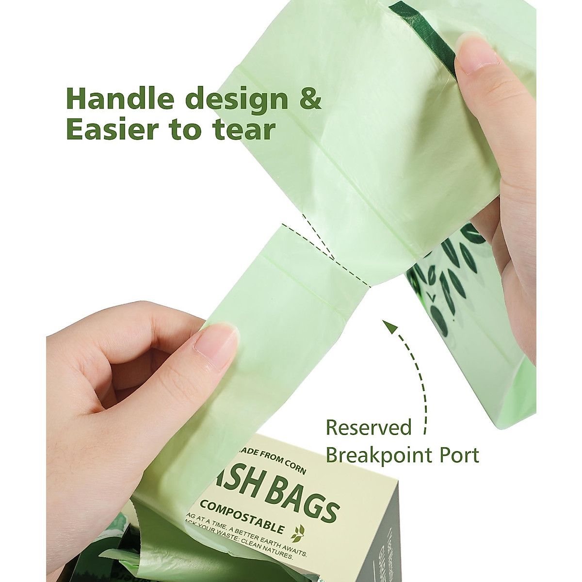 AYOTEE 125 Count 2.6 Gallon Compostable Small Trash Bags with Handles, 15 Ounce Capacity, Ideal for Kitchen, Office, Bathroom, and More